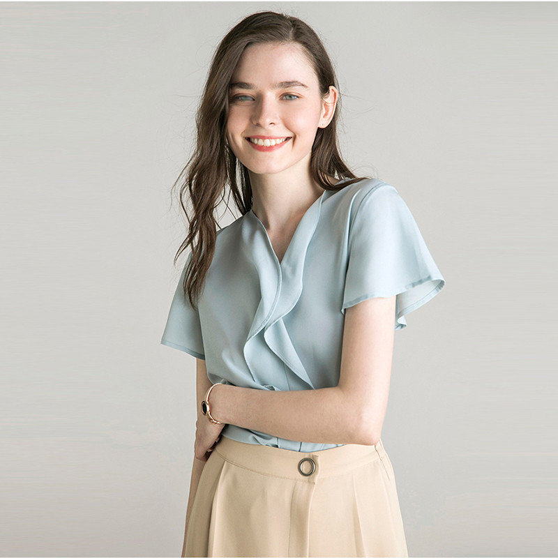 V Neck Short Sleeve Summer Blouse