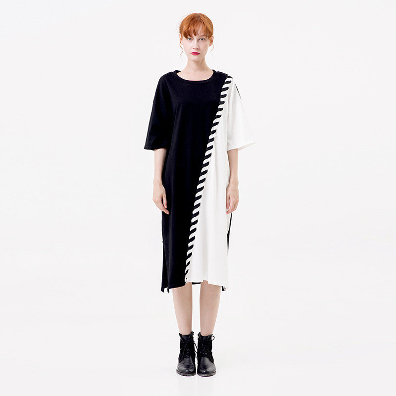 OEM Casual Clothing Fashion Patchwork T-Shirt Dress Women