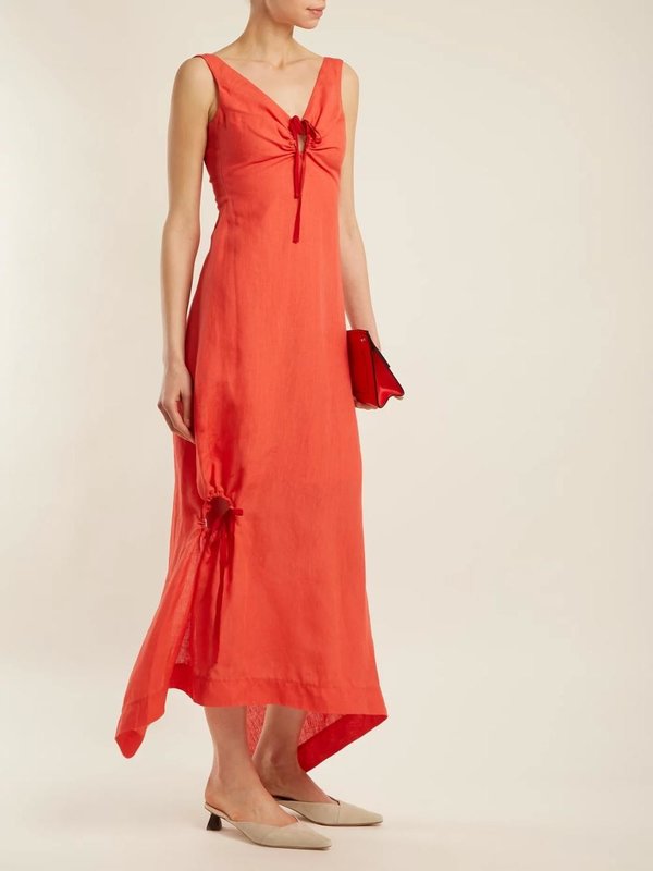 Women Clothing Summer Sleeveless With V neck Linen Maxi Dresses For Ladies