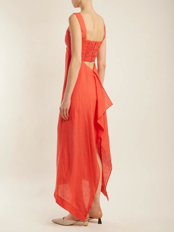 Women Clothing Summer Sleeveless With V neck Linen Maxi Dresses For Ladies